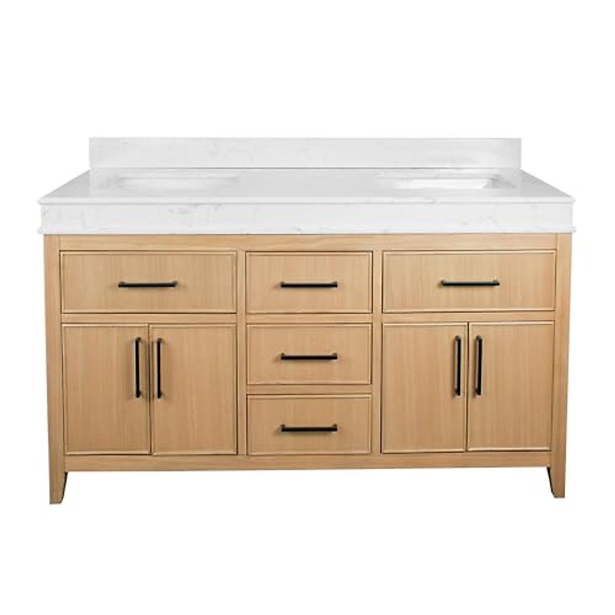Kitchen Bath Collection Kensington 60-inch Double Bathroom Vanity (Engineered Marble/Blonde): Includes Blonde Cabinet with Engineered Marble Countertop and White Ceramic Sinks