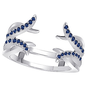 DS Jewels 925 Sterling Silver CZ Blue Sapphire Solitaire Ring Guard Wrap Enhancer Jacket Wedding Engagement Ring Size 4 to 11