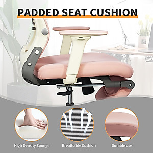 Foldable Ergonomic Office Chair with Footrest, High Back Computer Chair with 2D Headrest, Mesh Back, Sponge Seat, Adjustable Lumbar Support, 2D Armrest, Home Office Desk Chair, Pink