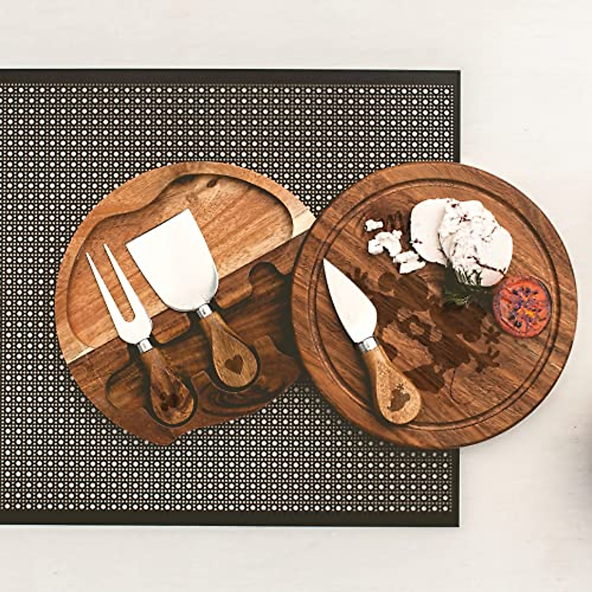 TOSCANA - a Picnic Time brand Disney Brie Cheese Knife Charcuterie Board Set, Mickey & Minnie Mouse - Acacia Wood