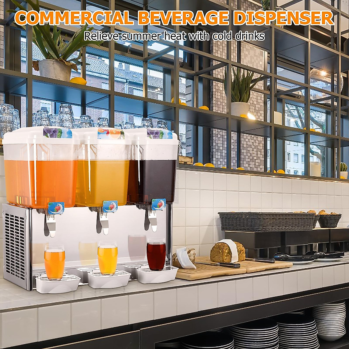 54L Commercial Beverage Dispenser, 3 Tanks 14.25 Gallon Commercial Juice Dispenser, 18 Liter Per Tank, Garvee 380W Stainless Steel Food Grade Ice Tea Drink Dispenser with Thermostat Controlle