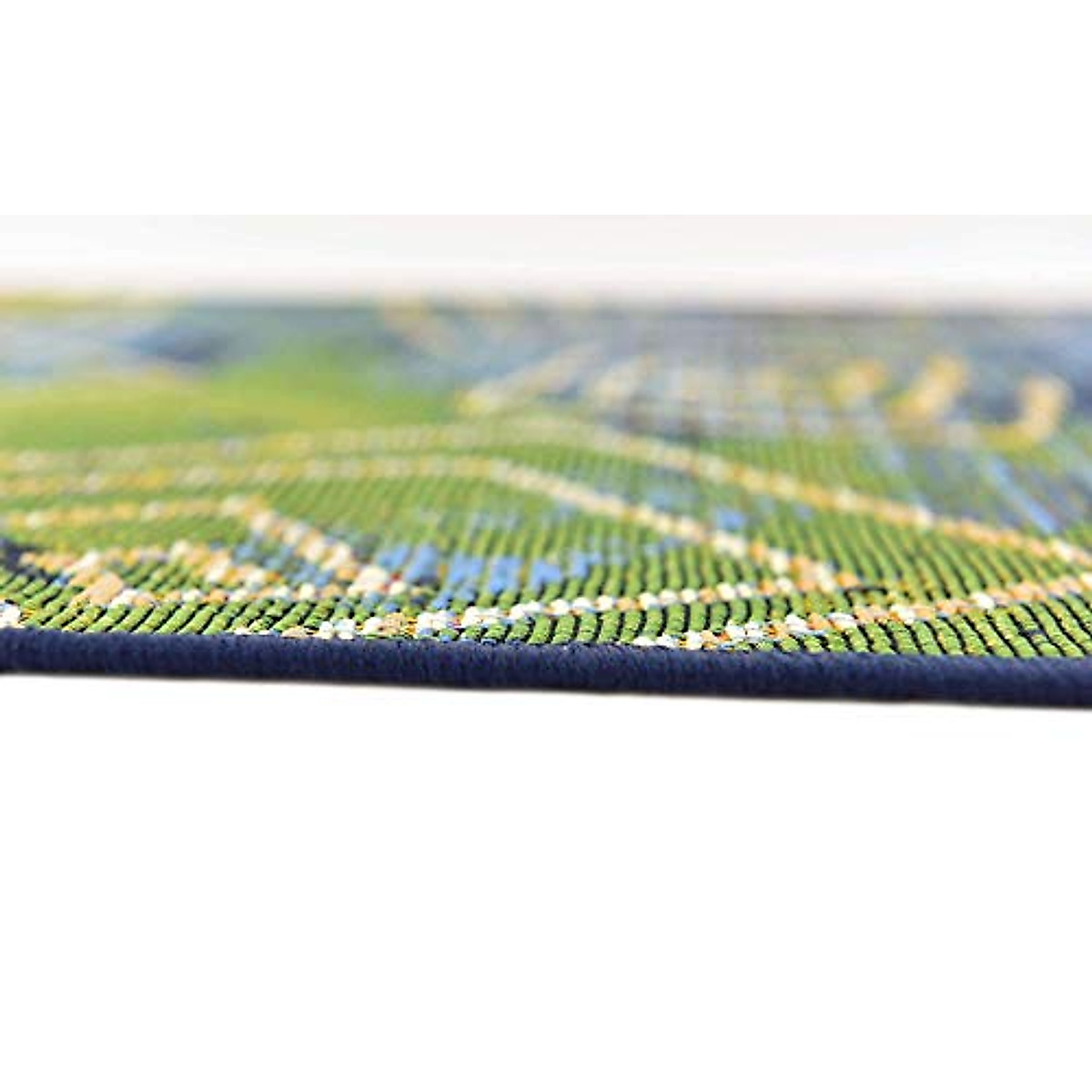 Unique Loom Modern Collection Abstract, Geometric, Spirals, Vintage, Indoor and Outdoor Area Rug, 2' 0" x 6' 0", Navy Blue/Green