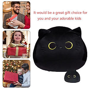 LiinBeiiLiaa (Two Pcs) Cute Cat Plushies, Black Cat Plush Soft Stuffed Animals Pillow Cat Shape Design Sofa Pillow,Hugging Plush Squishy Pillow Toy Gifts for Kids (16 Inch+6Inch)