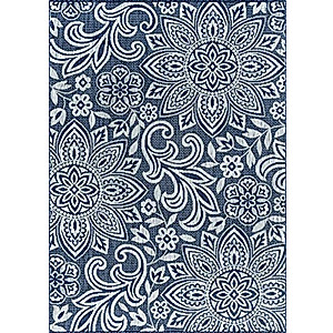 Navy Jute Water Resistant Large Indoor Outdoor Rug 5x7 for Patio Entryway Deck Garden Outside Porch Hallway Entry Way Area - Waterproof Living Room Bedroom Kitchen Carpet Alfombras para Exteriores