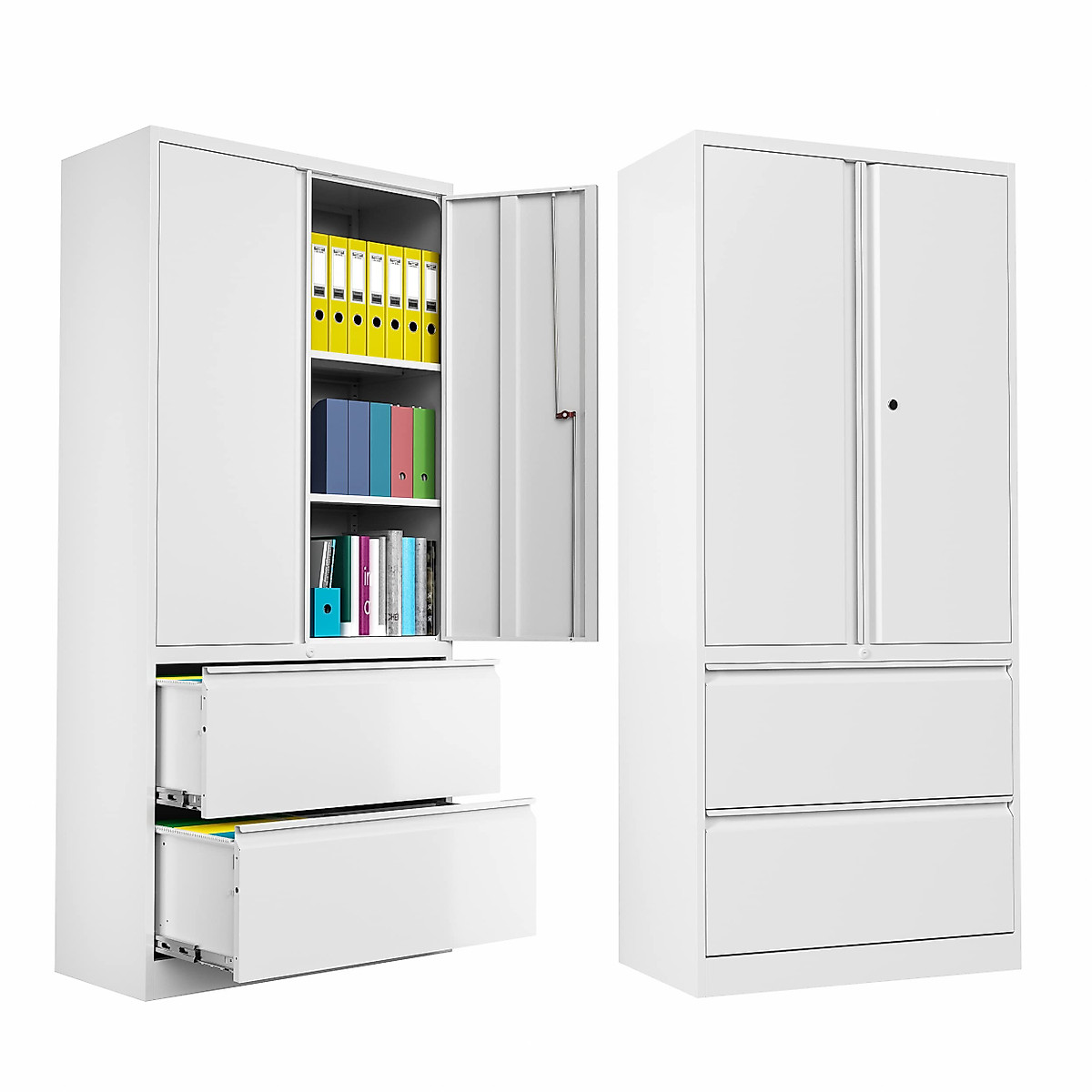 LISSIMO File Cabinet with Lock,Metal Filing Cabinets with Adjustable Shelves and 2 Drawers for Home Office,School Locker Office Storage Cabinet for Letter/Legal/A4 Size Files(White)