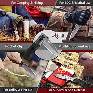 Grand Way Pocket Knife - Folding Knives - Military EDC USMC Jack Knifes - Best Camping Hunting Fishing Hiking Survival Knofe - Travel Accessories Gear - Pocket Knife Gifts for Men