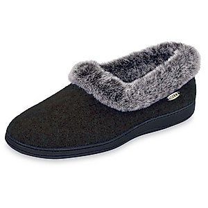 Acorn womens Chinchilla Collar slippers, Black, 8 9 US