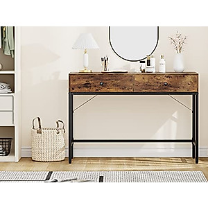 SUPERJARE Vanity Desk with Drawers, 47 inch Computer Desk, Modern Simple Home Office Desks, Makeup Dressing Table for Bedroom - Rustic Brown