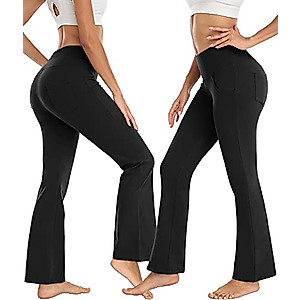 Zonoss Bootcut Yoga Pants with Pockets for Women High Waist,Gym Workout Flare Leggings Tummy Control,Black,M