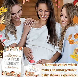 Thanksgiving Diaper Raffle Tickets, Fall Pumpkin Baby Shower Raffle Tickets for Gender Reveal Party Games, Autumn Baby Shower Decorations, 1 Sign & 50 Guess Cards-A04