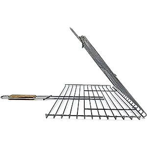 Grill Baskets for Outdoor Grill, Fish Grilling Basket, BBQ Grill Basket for Fish, Vegetables, Steak, Shrimp, Chops, Large Grill Basket with Wooden Handle (Large 11 x 18 in)