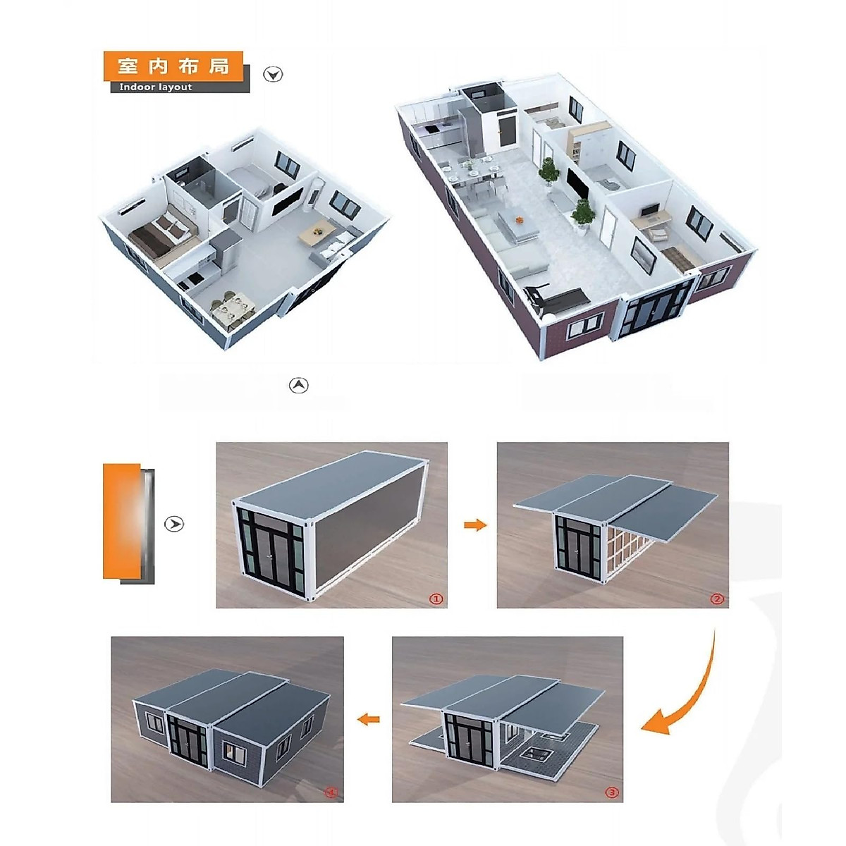 Extended Foldable Prefab Container Homes/40ft Folding Living Container/Expandable Cabin Foldable Container House to Live in