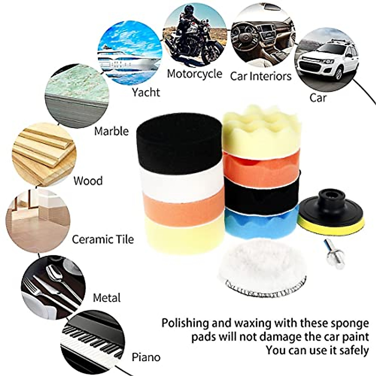 Car Foam Drill 3-Inch Buffing Pad, 11 Pcs Polishing Pads Kit, Car Buffer Polisher Kit Drill Buffing Kit for Car Polishing, Waxing, Sealing Glaze