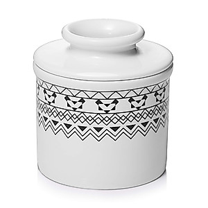Dowan Butter Crock, Butter Keeper Crock, Keep Butter Soft & Fresh, Butter Crock with Water Line, Dishwasher Safe, French Butter Dish with Flat Lid for Serving, Modern Bohemian Design，unique thanksgivi