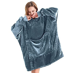 Aemilas Wearable Blanket Hoodie,Oversized Blanket Sweatshirt with Hood Pocket and Sleeves,Cozy Soft Warm Plush Flannel Hooded Blanket for Adult Women Men,One Size Fits All(Grey)