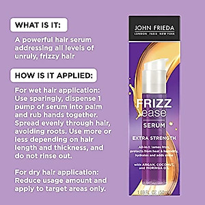 John Frieda Frizz Ease Extra Strength Hair Serum, Instantly Smooths for Healthy, Hydrated, Frizz-Free Hair, for Thick and Coarse Hair, with Argan, Coconut, and Moringa Oil for Heat Protection, 1.69 Oz