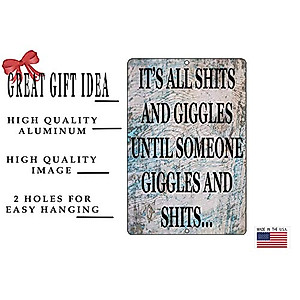 Rogue River Tactical Funny Sh%TS and Giggles Metal Tin Sign, 12x8 Inch, Wall Decor Man Cave Bar