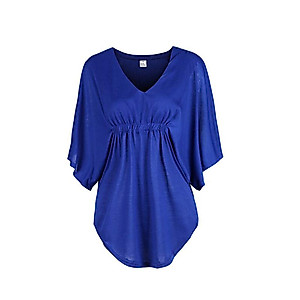 Womens Batwing Sleeve Blouse,V-Neck Tops Plain Summer Casual T Shirt Flowy Loose Pure Color Tops Plus Size Tunic Shirt