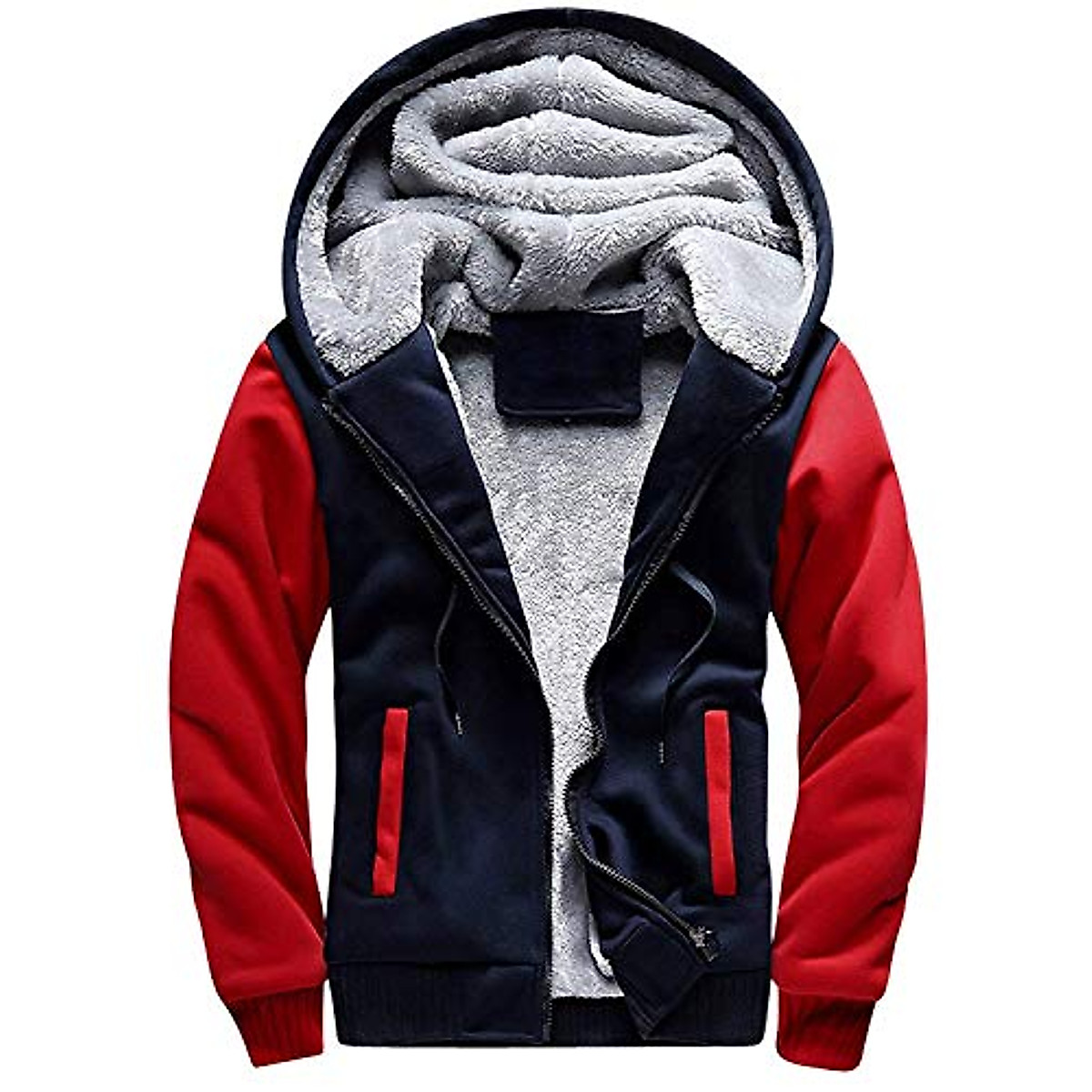 MANLUODANNI Men's Casual Hooed Hoodies Thick Wool Warm Winter Jacket Coats Red M