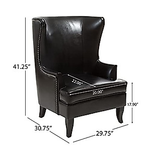 Christopher Knight Home Canterbury High Back Wing Chair, Leather, Black 30.75D x 29.75W x 41.25H in