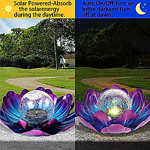 WNP Purple Solar Flower Light Outdoor Decorations,Solar Garden Lights Outdoor Decor,Waterproof Decorative Solar Powered Glass Ball Light with Metal Petal for Yard,Tabletop,Patio,Walkway