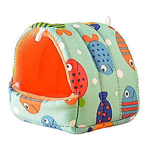 LAPUTA Guinea Pig Nest Hamster Cuddle Cave Winter Bed Warm Cartoon Pattern Sleeping Cushion Pet Hideout Small Animal Squirrel Hedgehog House Mini Cage Green Fish XL