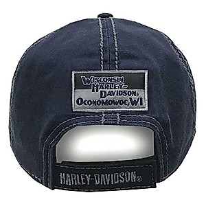 Harley-Davidson Men's Chain Stitch Curved Adjustable Colorblocked Baseball Cap Blue
