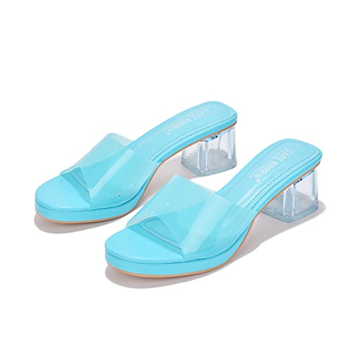 Cape Robbin Anjelic Clear Low Block Heels for Women - Stylish Clear Heels for Women Chunky Heel - Slip On Transparent Round Open Toe Sandals