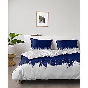 4 Pieces Duvet Cover Bedding Set Cal King Modern Royal Blue White Gradient Ultra Soft Quilted Luxury Washed Comforter Covers Bed Sheet Pillowcases Minimalist Paint Smudge Art for Bedroom Decor