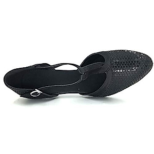 Pierides Women's Suede Sole Performance Sequins Ballroom Dance Shoes Latin Salsa Wedding Shoes,2" Heel,10.5 US Black