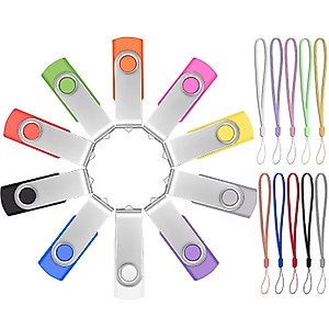 FEBNISCTE USB 3.0 32GB Flash Drive Bulk 10 Pack Thumb Drives - High Speed 32 GB Pendrive Multicoloured USB3.0 Memory Sticks with 10pcs Ropes Data Stick Zip Drive Multi-Pack Swivel Jump Drive