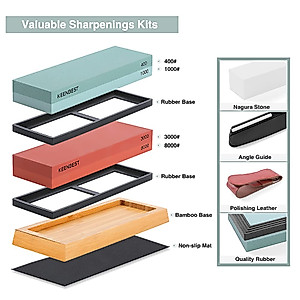 KEENBEST Actual Grit Premium Material Whetstone Set 2 Side Grit 400 1000 3000 8000 Sharpening Stone Professional Kitchen Knife Sharpener Stone Kit Wet Stones Bamboo Base Angle Guide Red