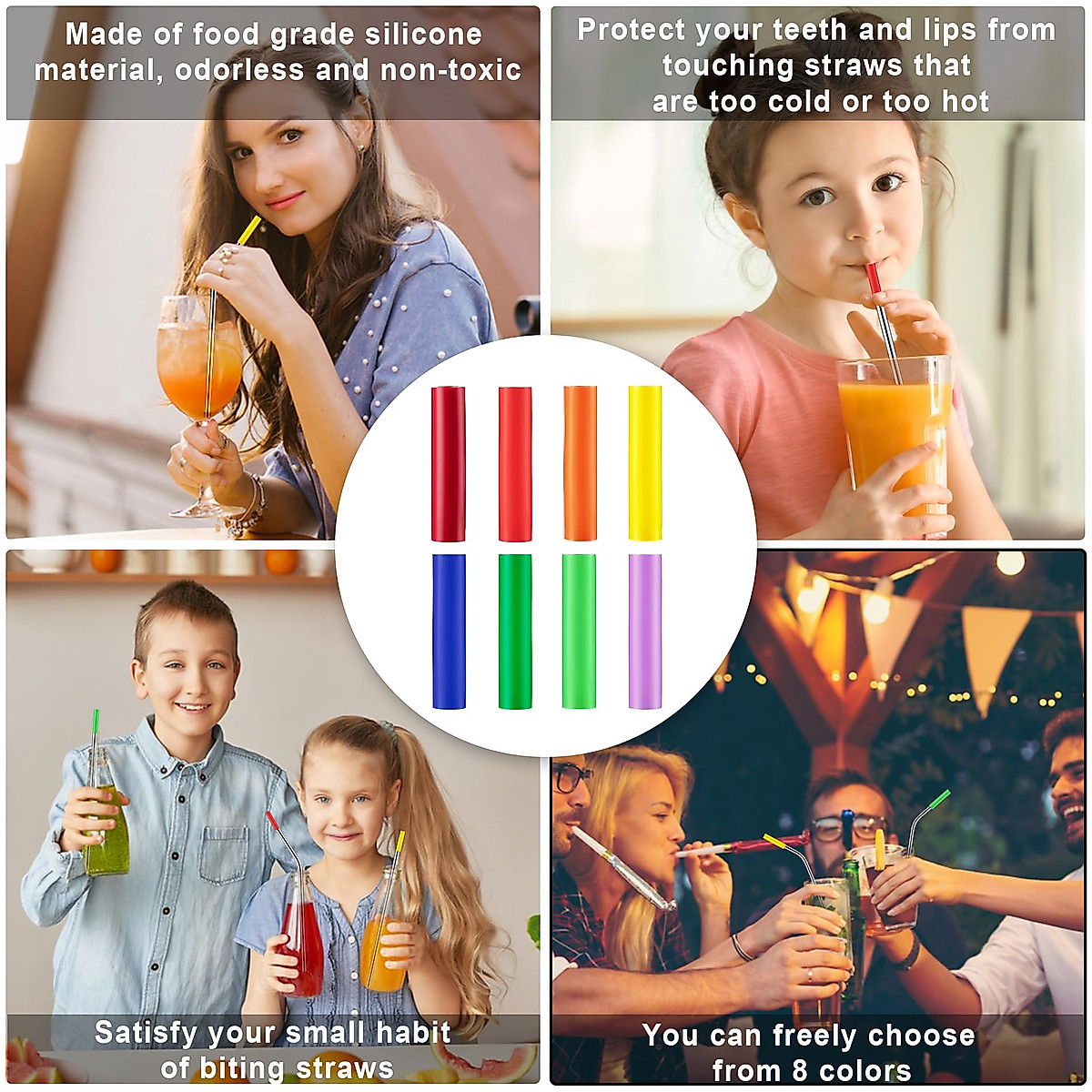 Reusable Stainless Steel Straws -16 Pack 10.5" & 8.5" Reusable Straws with 4 Straw Cleaner Brush and 16 Silicone Tips with 1 Travel Case, Eco Friendly Extra Long Metal Straws for 20 24 30 oz Tumbler