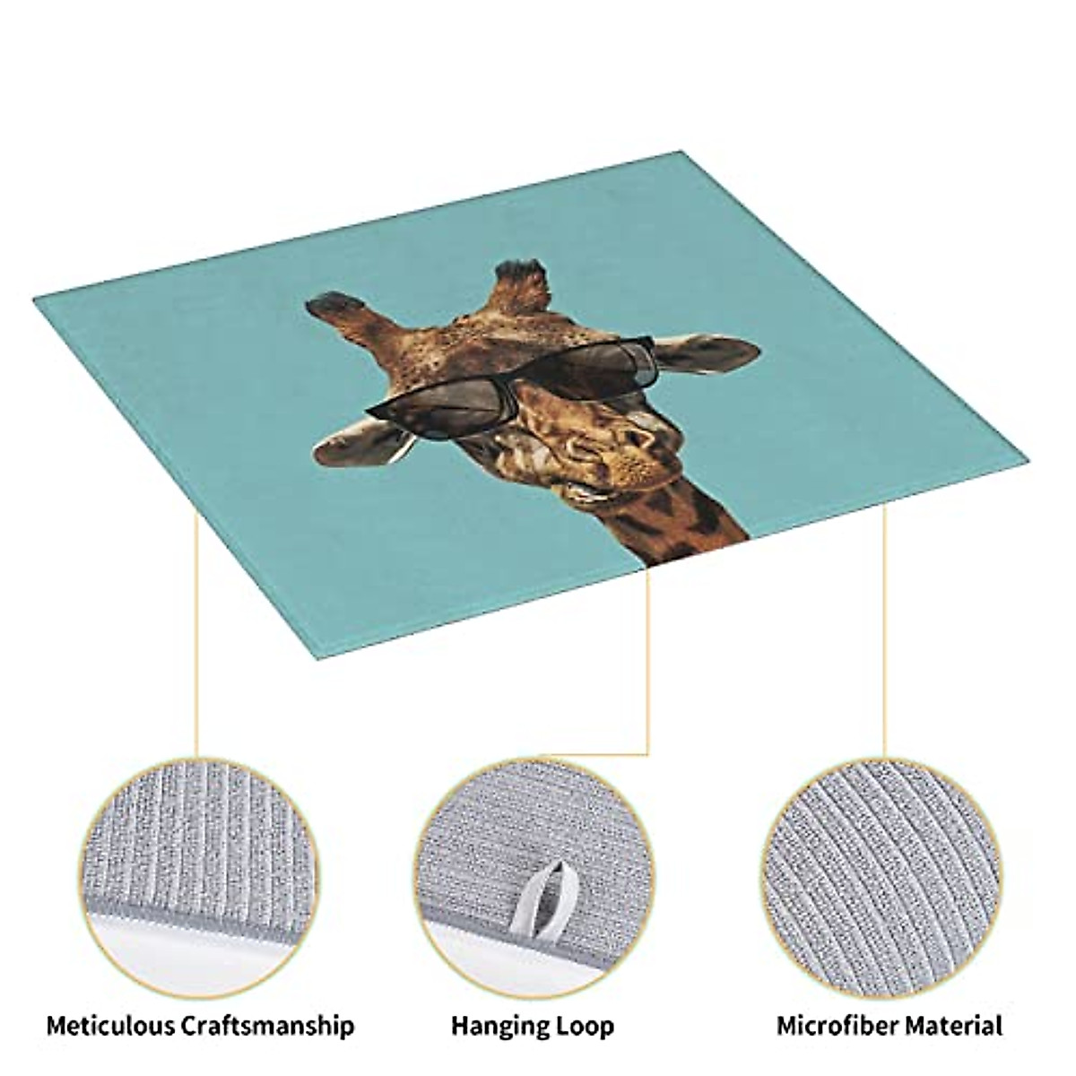 Giraffe with Sunglasses Printed Drying Mat For Kitchen Ultra Absorbent Microfiber Dishes Drainer Mats Non-Slip Silicone Quick Dry Pad - 18 X 16inch