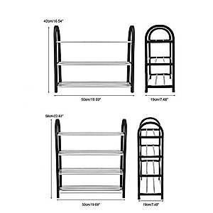 Biitfuu 4 Tiers Shoe Racks, Standing Shoe Rack Slippers Shelf Plastic Aluminum Large Capacity Slim Shoe Organizer