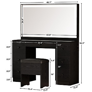 IRONCK Vanity Desk with LED Lighted Mirror & Power Outlet, 7 Drawers Makeup Vanities Table with Stool, for Bedroom, White