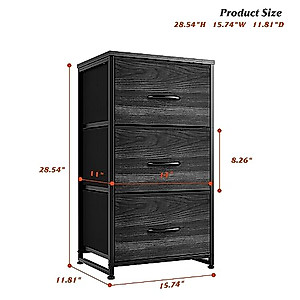 Nicehill Nightstand, Dresser with 3 Drawers, Bedside Table Chest of Drawers, Small Dresser for Bedroom, Kids' Room, Closet, Kids Dresser with Wooden Top Steel Frame, Modern, Black Wood Grain