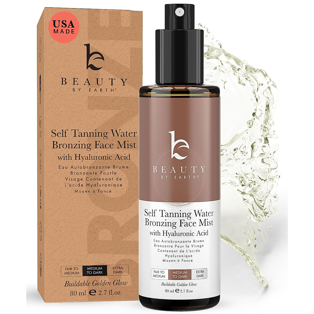 Beauty by Earth Self Tanning Face Mist - Medium to Dark Fake Tan Face Tanning Spray - Sunless Tanning Spray Facial Tanner - Face Tan Spray - Tanning Water Spray - Face Tanner Mist