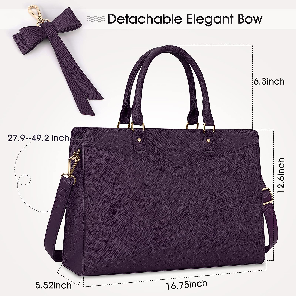 RAINSMORE Laptop Bag for Women 15.6 Inch PU Tote Bag Business Work Bag Waterproof Briefcase Computer Tote Lightweight Handbag Shoulder, Dark Purple