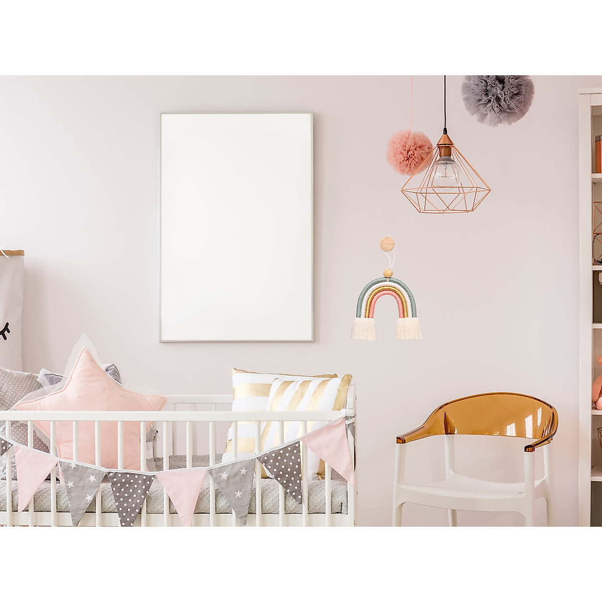 Mila Millie Macrame Wall Hanging | Handmade Woven Tassel Ornament for Home or Nursery Baby Kids Room Decor | Boho Nordic Scandinavian Style (Pink Gold Teal)