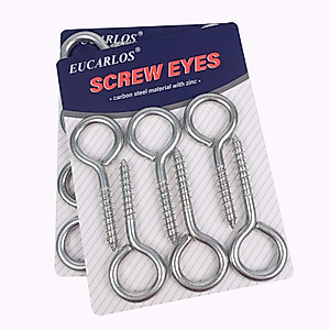 EUCARLOS 10 Pack 3.2 Inches Screw Eyes, Heavy Duty Screw in Eye Hooks for Securing Cables Wires, Self Tapping Screws Eye Bolts for Indoor & Outdoor Use