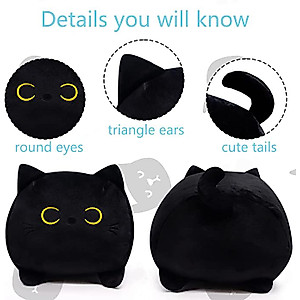 LiinBeiiLiaa (Two Pcs) Cute Cat Plushies, Black Cat Plush Soft Stuffed Animals Pillow Cat Shape Design Sofa Pillow,Hugging Plush Squishy Pillow Toy Gifts for Kids (16 Inch+6Inch)