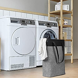 i BKGOO Laundry Basket with Handles Black&Grey-Slim Laundry Bin Collapsible Dirty Clothes Basket Narrow Laundry Bag Foldable Dirty Hamper for Camping, Dorms, Apartments