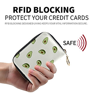 Seamless Green Avocado with Brown Seed Background Credit Card Coin wallet, Key Change Organizer Zipper Purse Compact Clutch Pouch Pocket, RFID Blocking Women Leather Card Holder