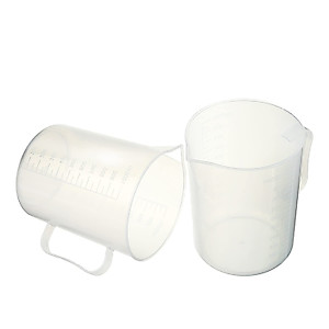 Bettomshin 2Pcs 1000ml Metric Plastic Beaker with Handle, Lab Beakers Multipurpose Mixing Cups Measuring Cup Transparent for Lab Kitchen Liquids