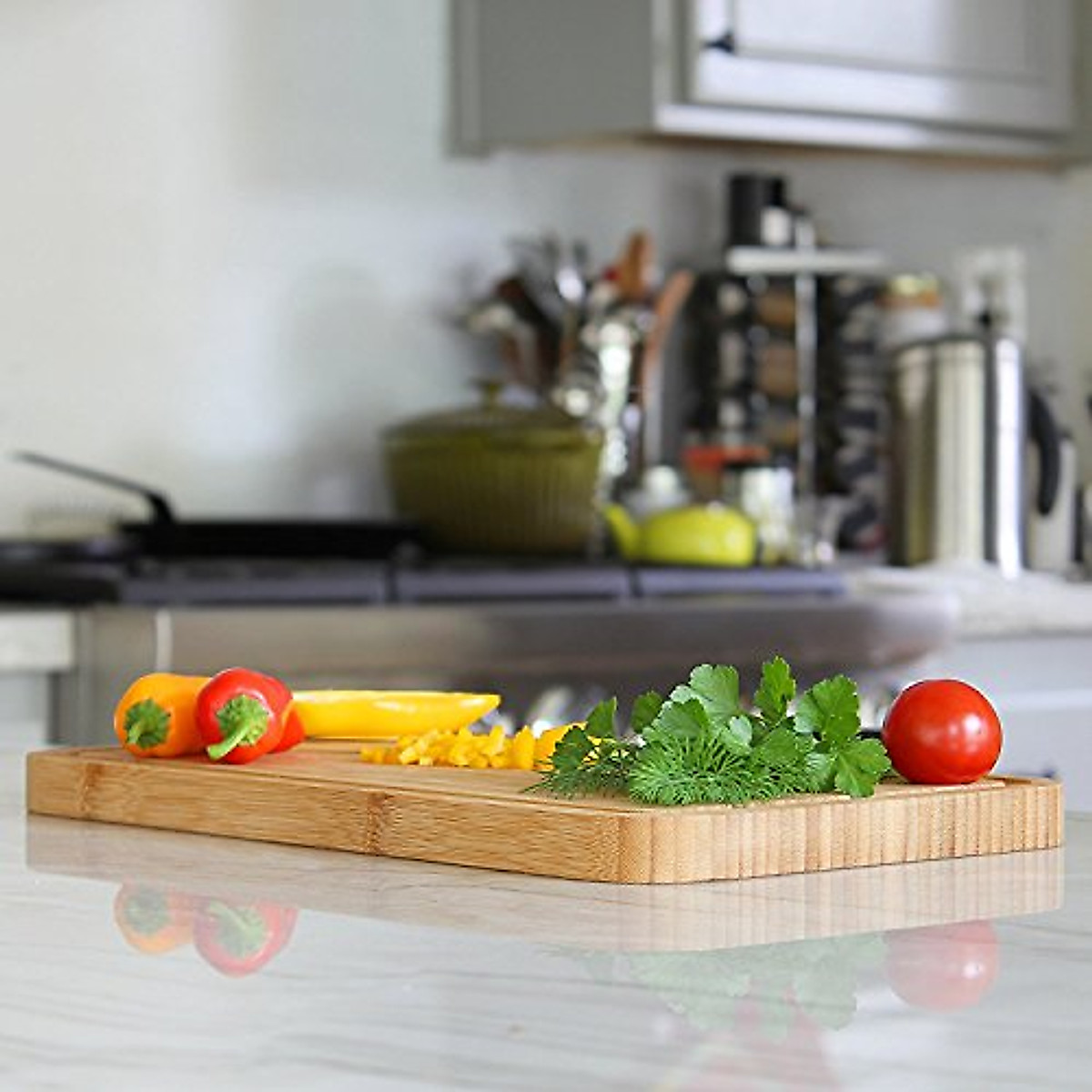 Bamboo Cutting Board with Juice Groove - Convenient Size 8”x13” | Extra Thick Board | Serving Tray | Food Plating - Kitchen Essentials for New Home
