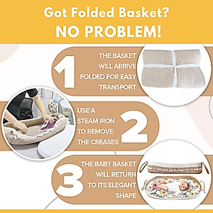 Baby Changing Basket Kit - Macrame Boho Moses Basket for Babies, Handmade 100% Cotton, Woven Portable Nursery Decor, Waterproof Pad & Floral Pad, Milestone Cards, Changing Table Topper for Dresser