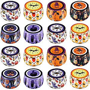 12 Pack Halloween Cookie Tins with Lids 8 oz Candle Jars for Making Candles Large Capacity Round Tinplate with Lids Cookie Containers for Storing Candies Biscuits Treat Small Gift(Halloween)