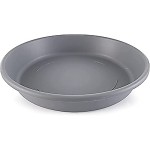 The HC Companies 14 Inch Round Plastic Classic Plant Saucer - Indoor Outdoor Plant Trays for Pots - 14"x14"x2.5" Warm Gray