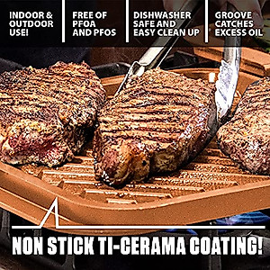 Gotham Steel Nonstick Double Grill Griddle Pan, Brown Reversible with Ti-Cerama Coating, Perfect for BBQs and More As Seen on TV-XL, X-Large